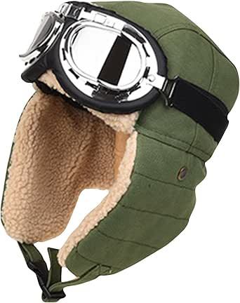 Amazon.com: Unisex Aviator Hat Pilot Goggles Fleece Ear Flaps Trooper ...
