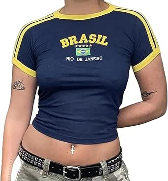 Vintage Graphic Baby Tees for Women Brazil Shirt Y2k Tops Baby Crop ...