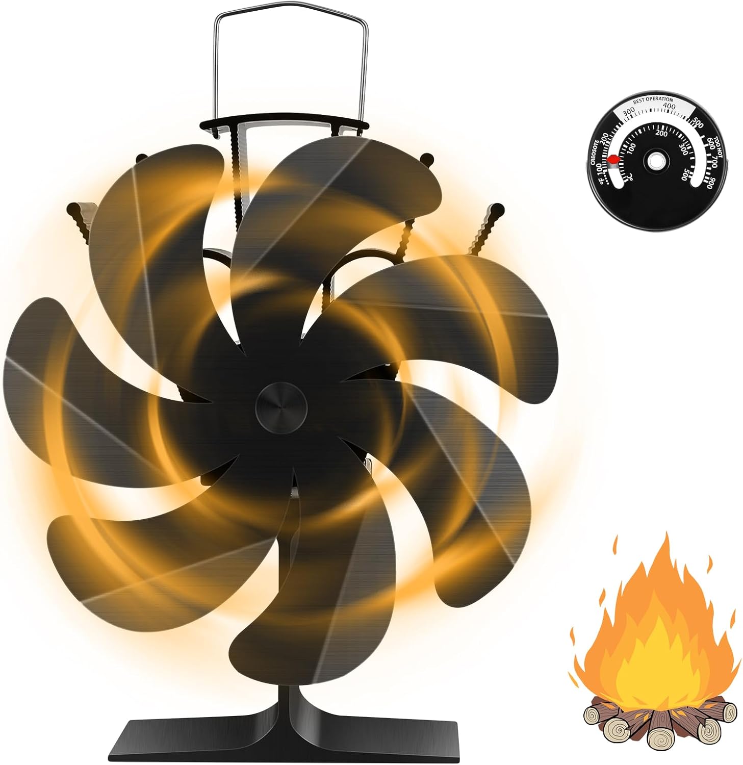 VEEAPE Log Burner Fan Small 7 Blades Wood Burning Stove Fan Heat ...