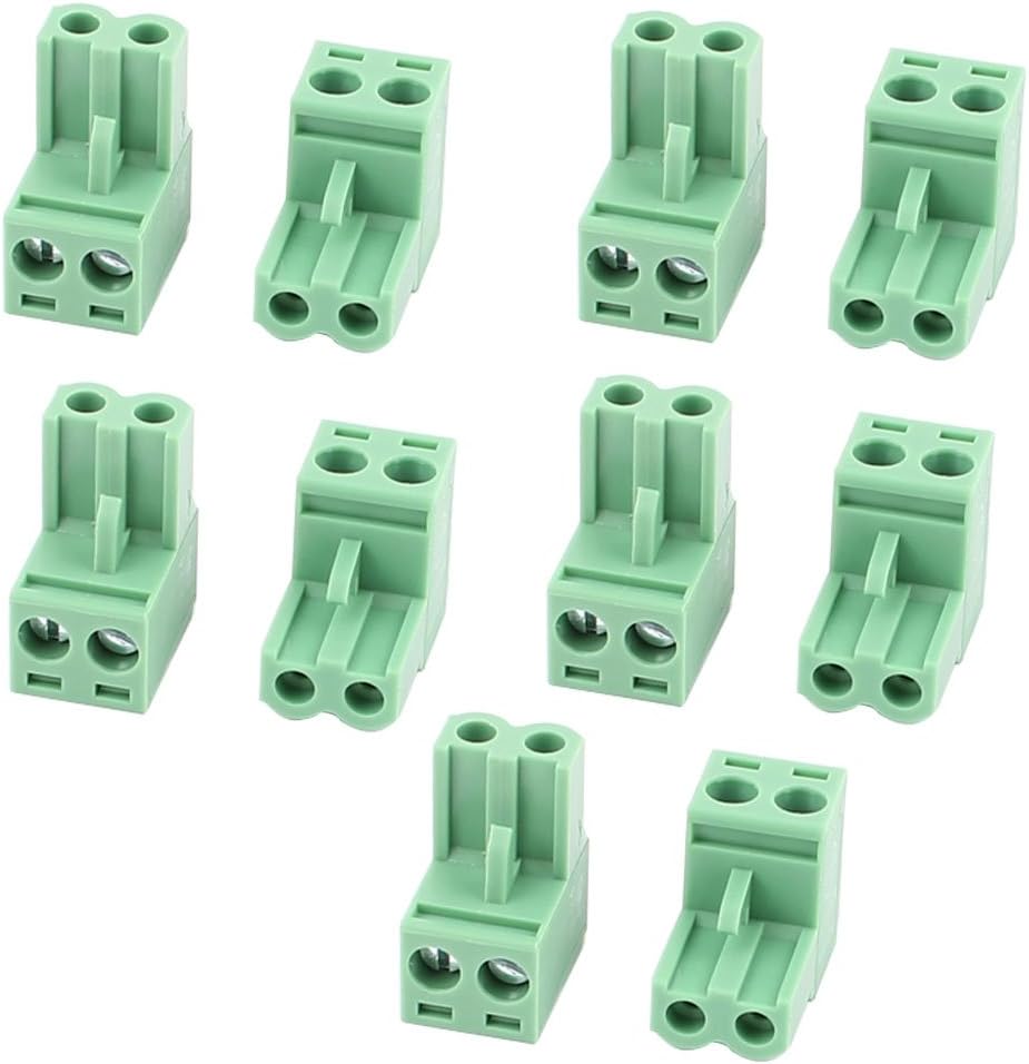 Keszoox 15 Sets 5.08mm Pitch Male & Female No Soldering Green Phoenix ...