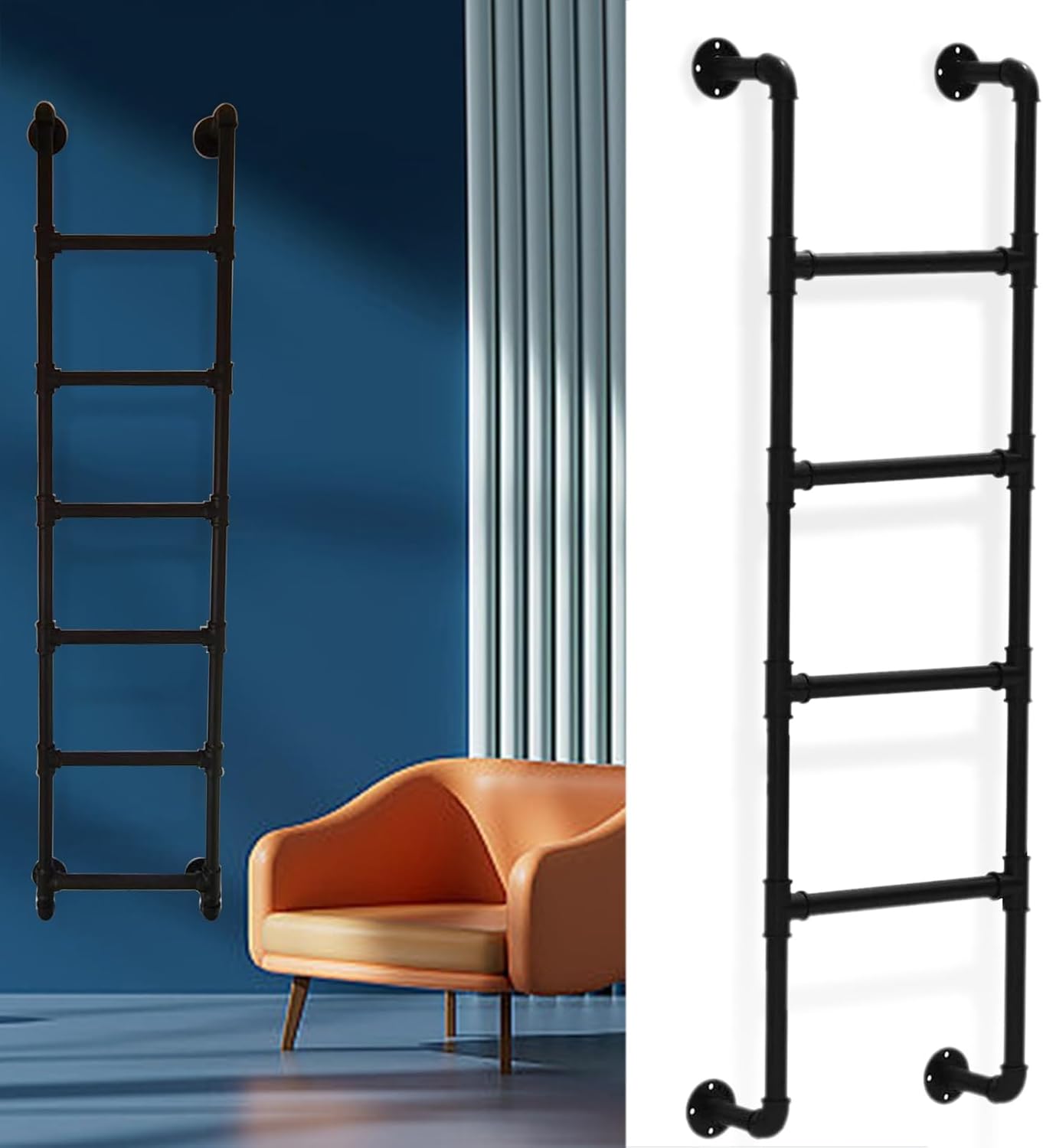 3/4/5-Rung Window Well Ladder, Loads 330LBS Heavy Duty Black Metal ...