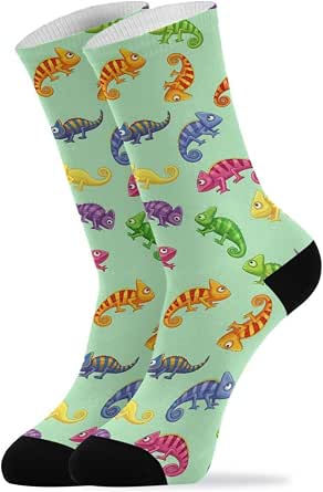 Amazon.com: JUNZAN Cartoon Chameleon Crew Socks for Men Women Hiking ...