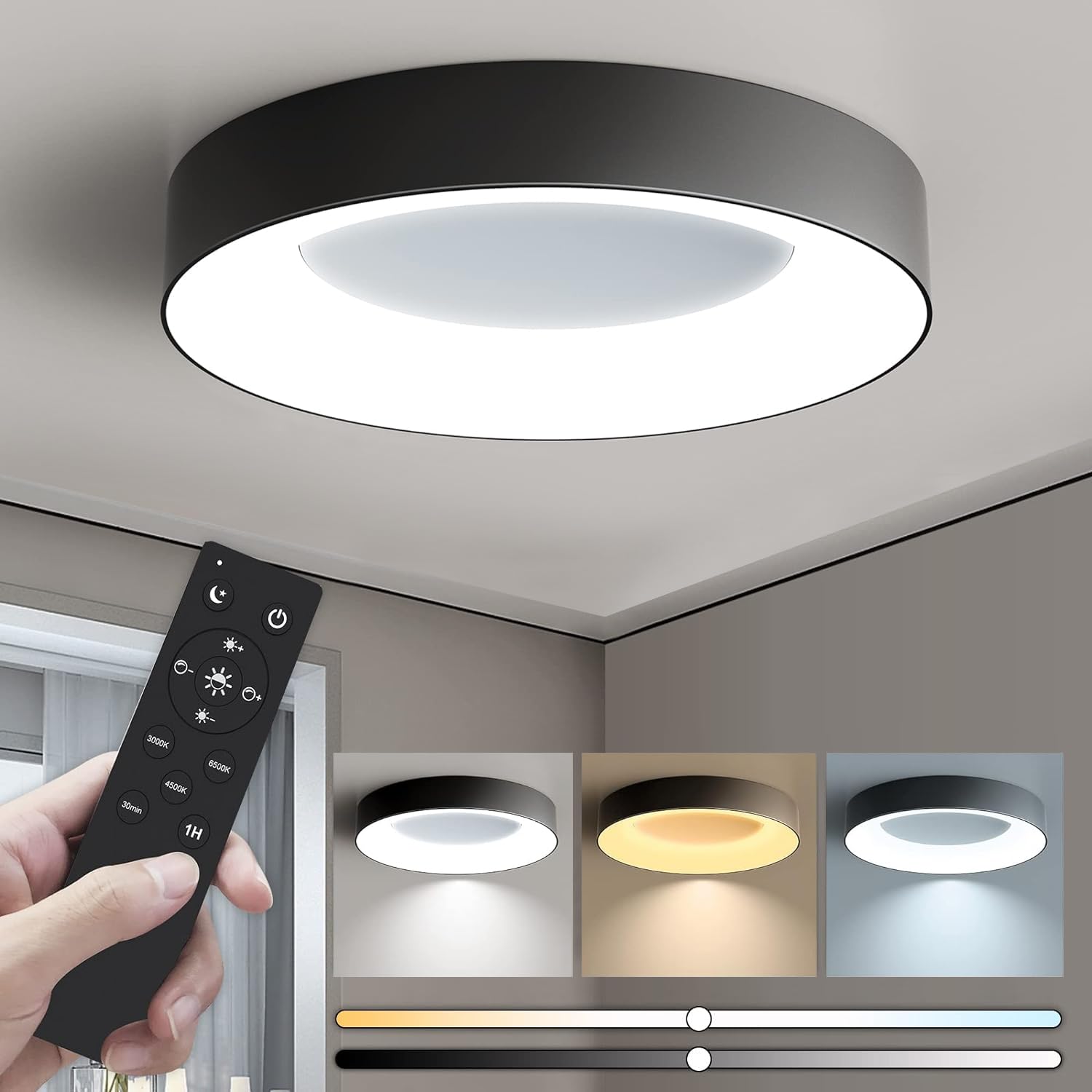 30cm 24W LED Plafón Lámpara de techo, 3000K/4000K/6500K Lámpara de ...