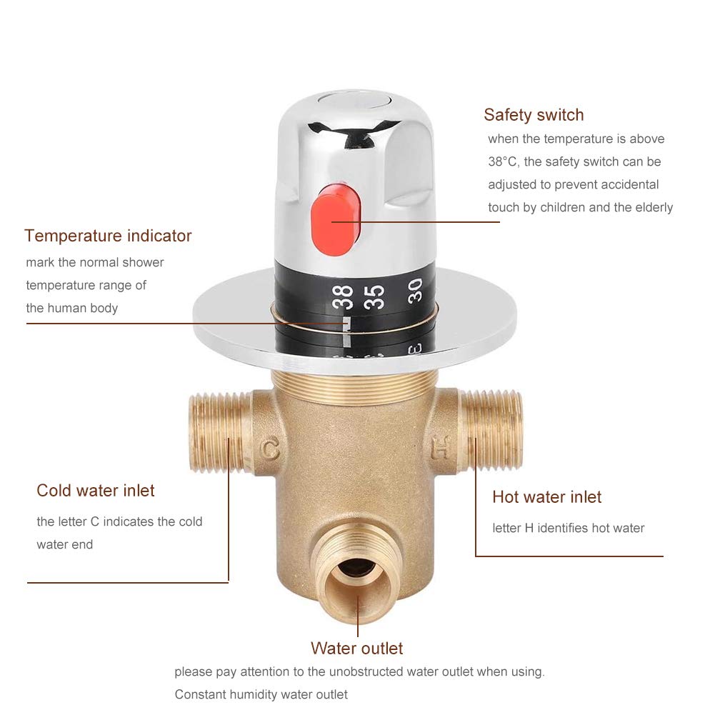 G1/2in 3 Way Brass Thermostatic Mixing Valve Faucet Temperature Mixer ...