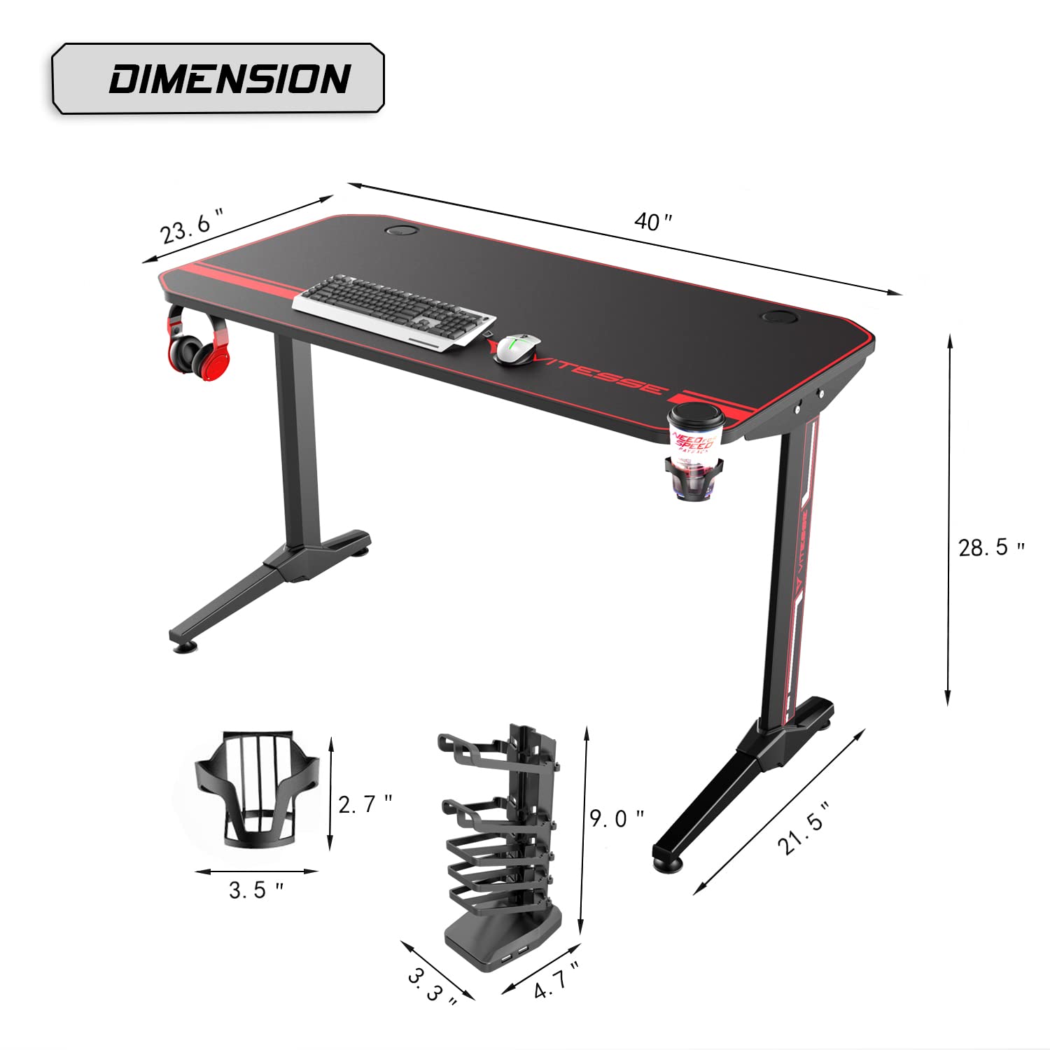 Vitesse Gaming Desk, Gaming Computer Desk, PC Gaming Table, T Shaped ...