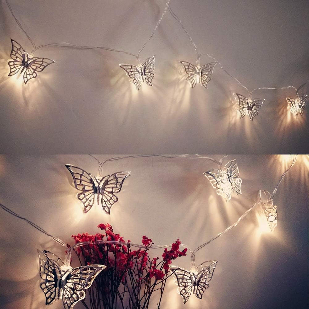 12 Led Outdoor Solar String Light Multi Color Fiber Optic Butterfly ...