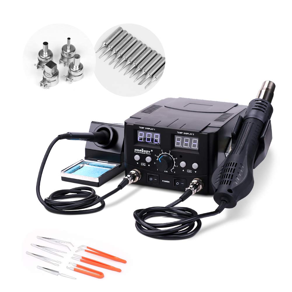 Horusdy 2in1 Soldering Station Solder Iron Rework Hot Air Blower ...