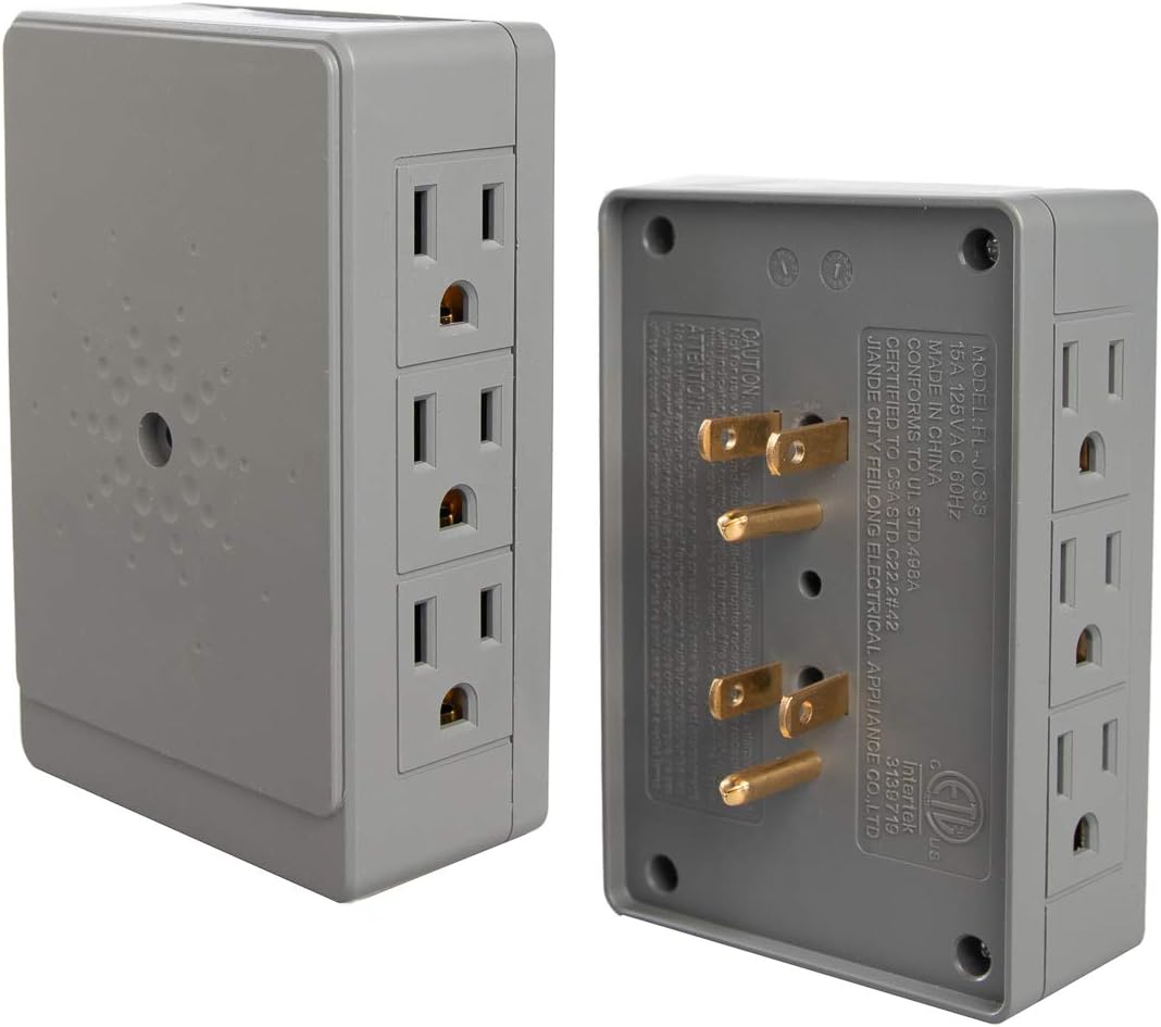 Litesun (4 Pack) Side Entry Outlet Plug 6-Way Electrical Socket ...