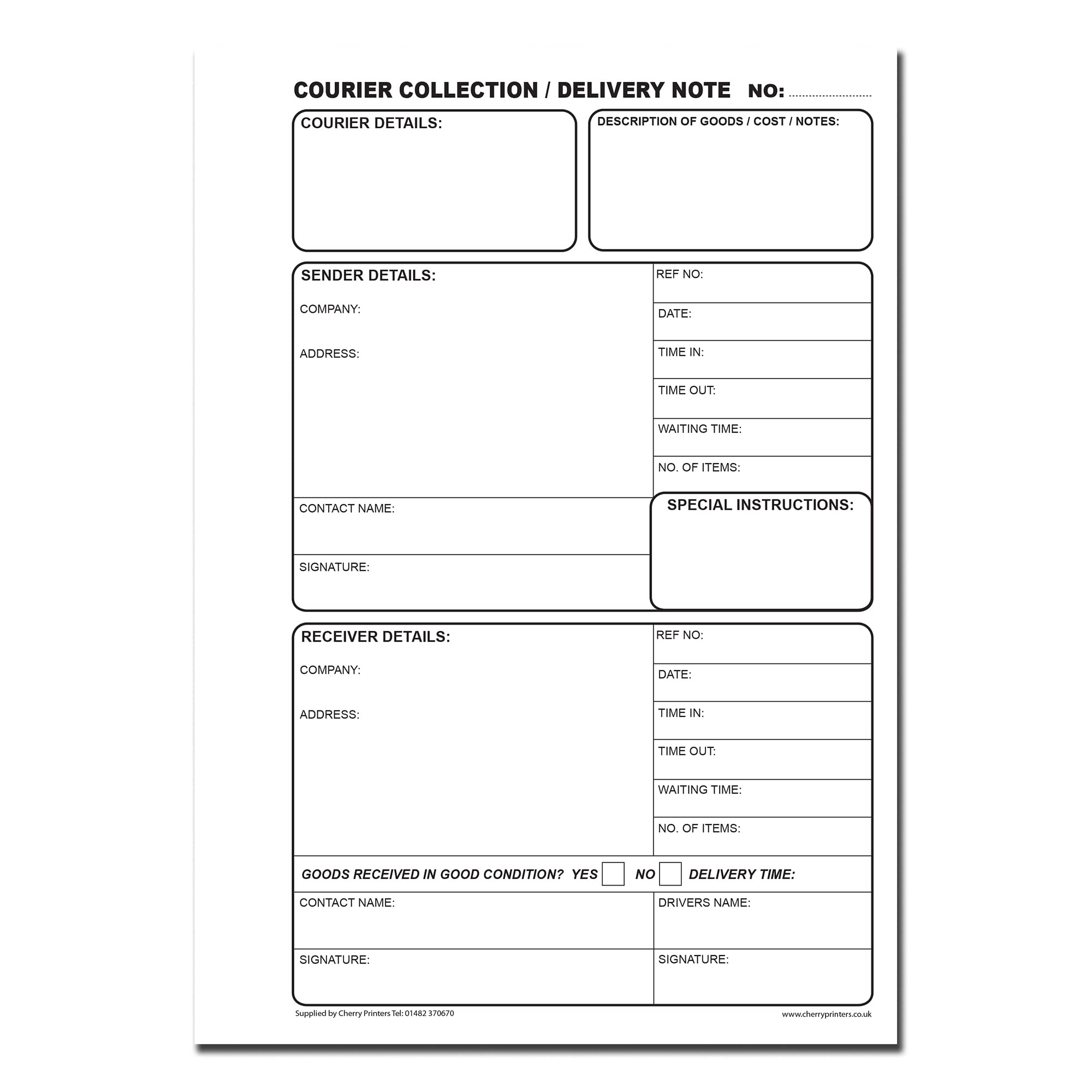 Cherry Carbonless Courier Collection Delivery Note Duplicate Book A5 ...