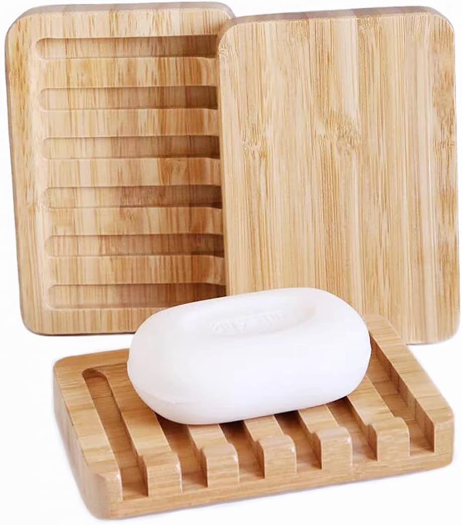 Amazon.com: 2 Packs Bamboo Soap Holder with Self Draining Wooden Soap ...