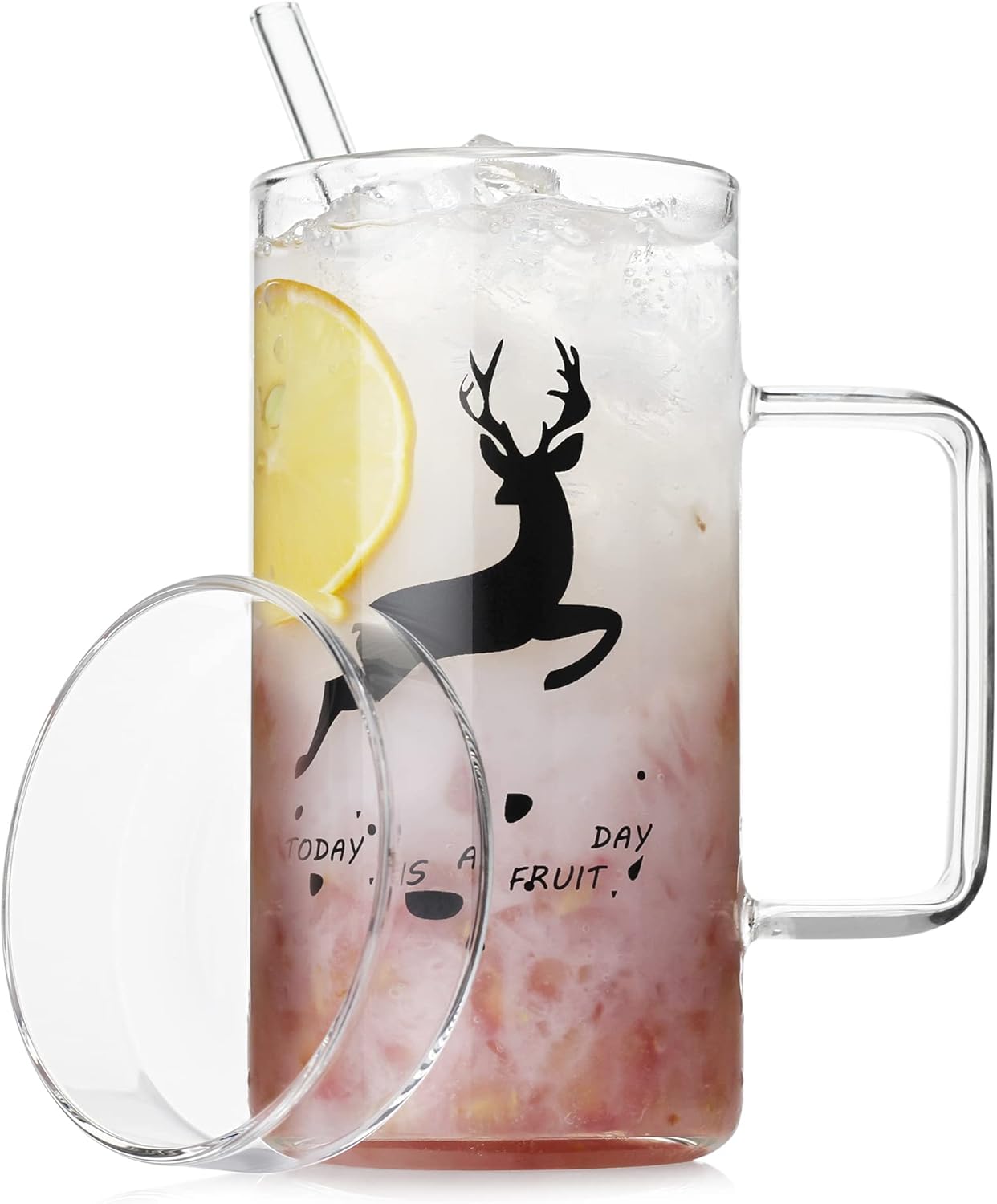 Amazon.com | LUXU Premium Large Drinking Glass with Lid(Set of 1)-19 oz ...