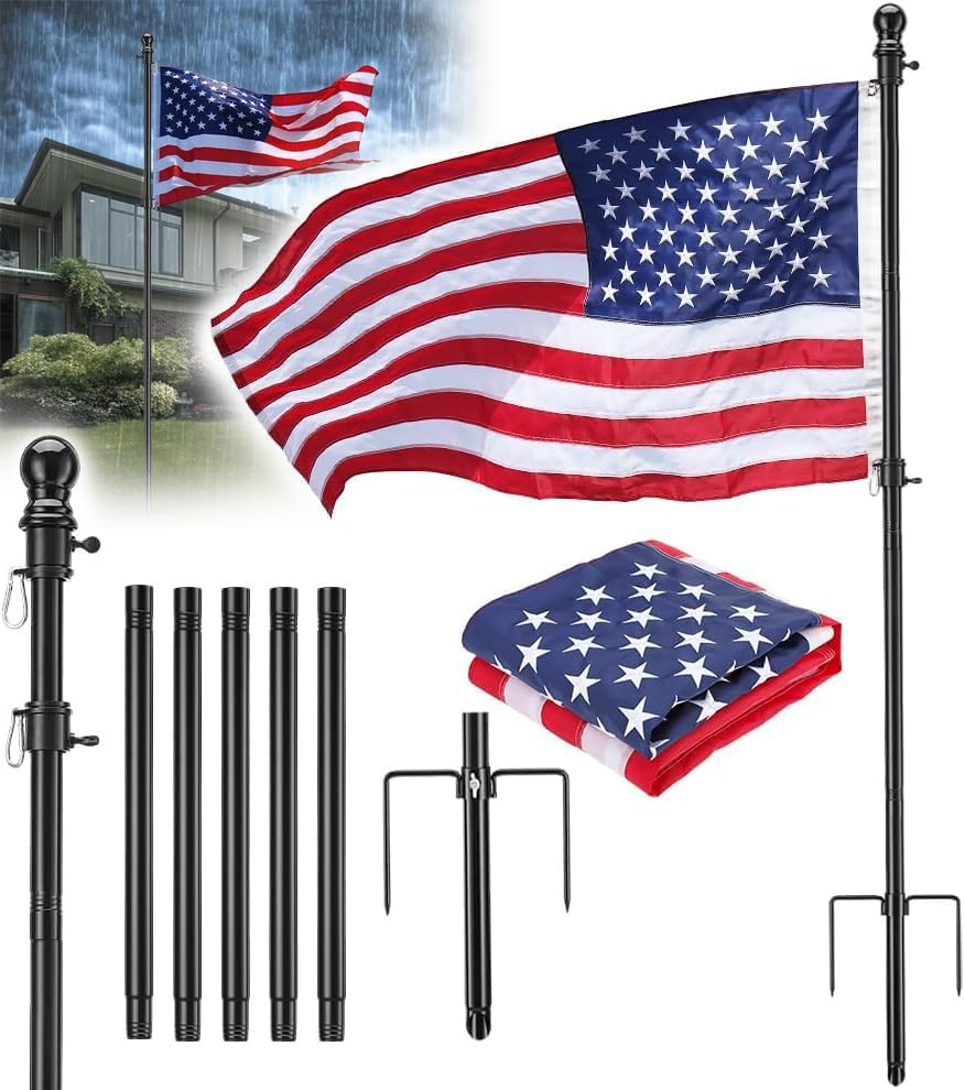 Amazon.com : Ground Flag Poles for Outside House inground, Black ...