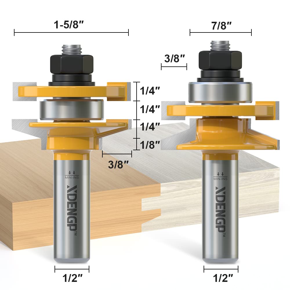 Snapklik.com : XDENGP 2PCS Bevel Style Rail And Stile Router Bits Set 1 ...