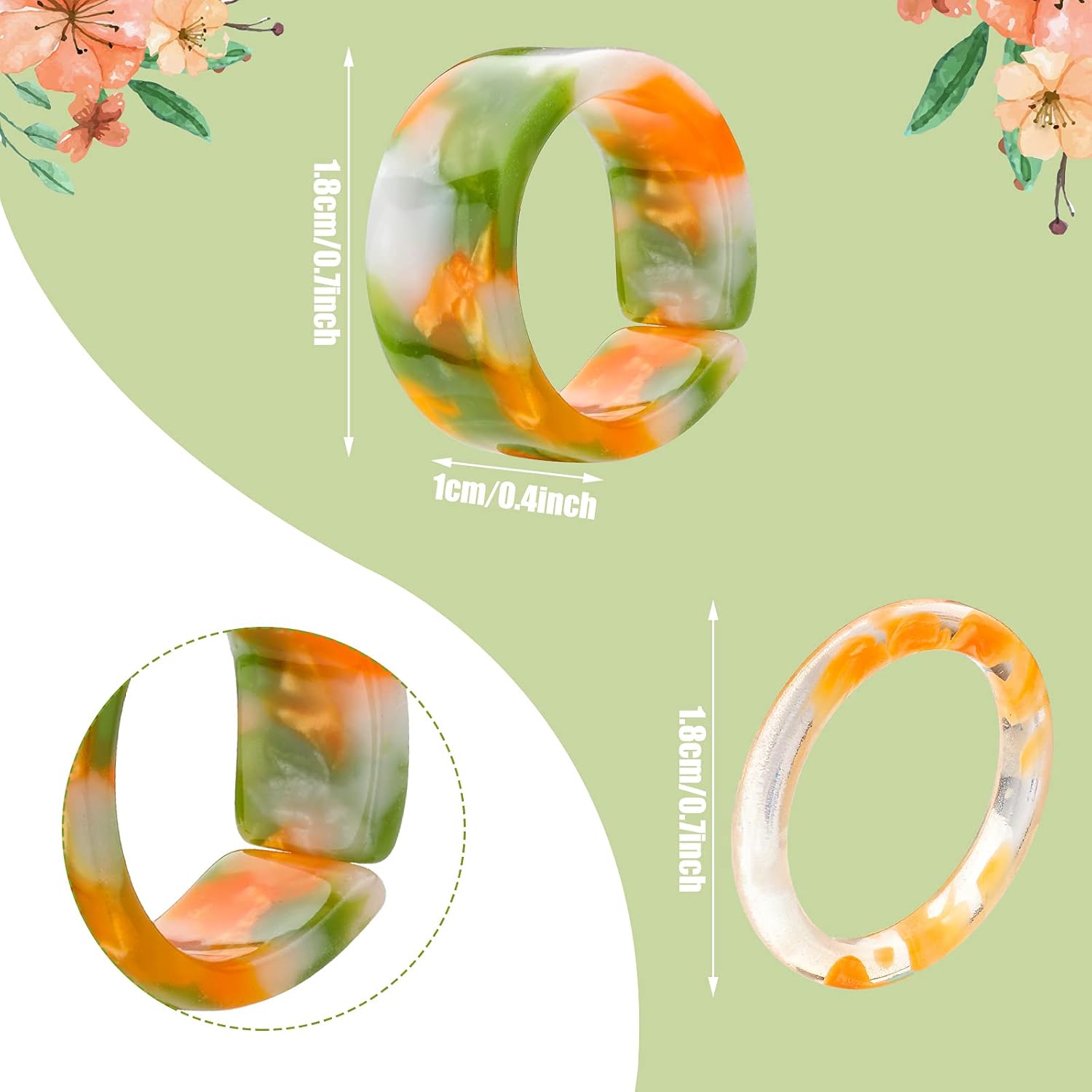 Amazon.com: 25 Pieces Colorful Resin Rings Set Acrylic Plastic Thin ...