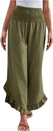 TFHENGQQ Capri Lounge Pants for Women Summer Ruffle Hem Palazzo Capri ...