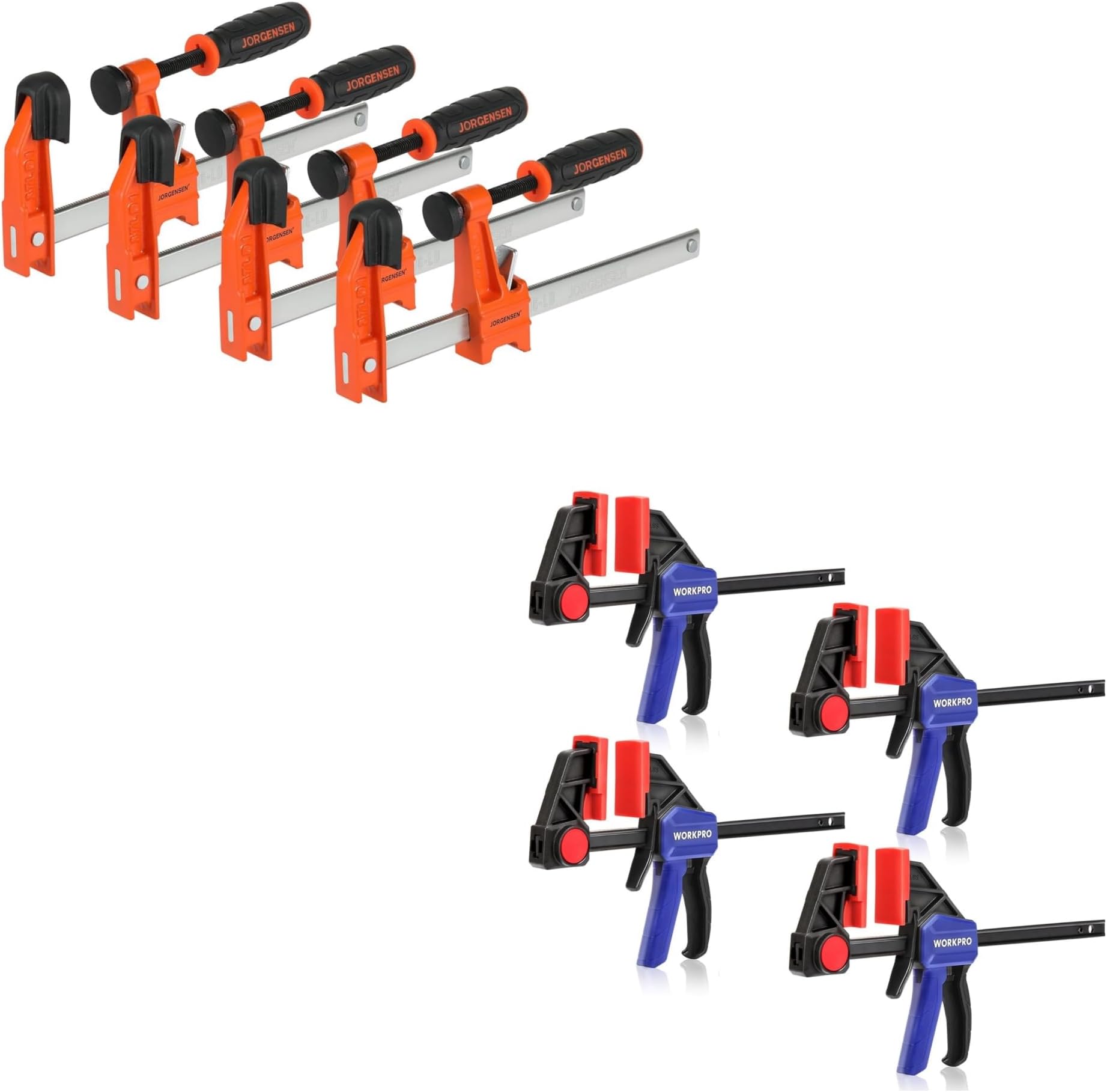 Jorgensen 4 Pack 6 inch Bar Clamp Set and WORKPRO 4 Pack 6" Bar Clamps ...
