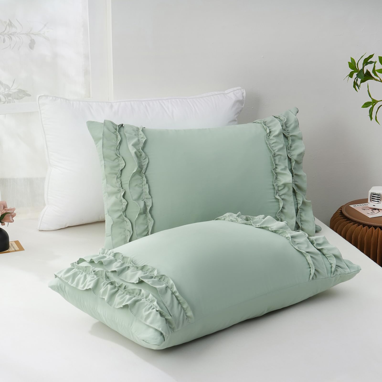 Amazon.com: Herside Green Ruffle Pillowcase,King Size Pillowcases Set ...
