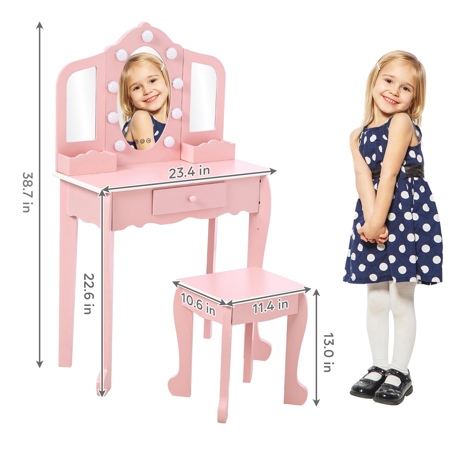 GAOMON Princess Vanity Set for Toddlers - Kids Vanity with 3 Mirror ...