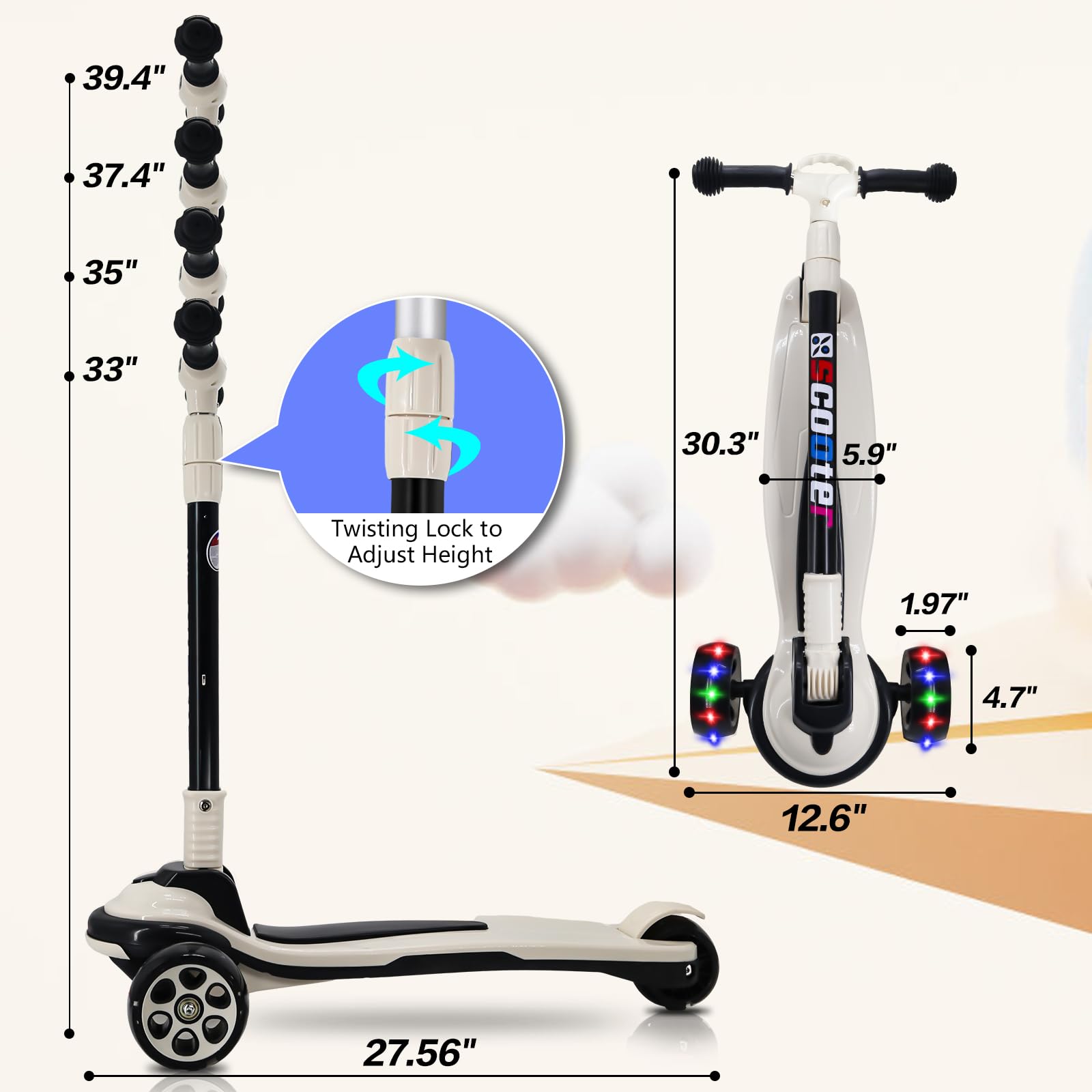 3 Wheels Kick Scooter for Kids Teens Ages 6-18 Years Extral Wide Deck 4 ...