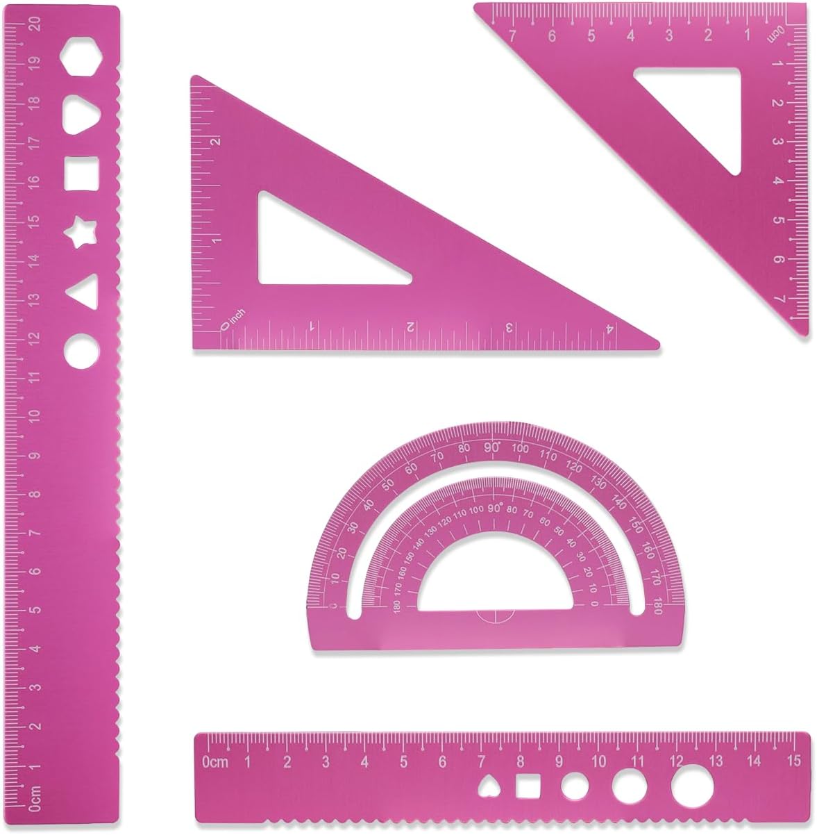 Amazon.com : Zotemo 5 Pcs Metal Geometry Set, Math Drafting Ruler Kit ...