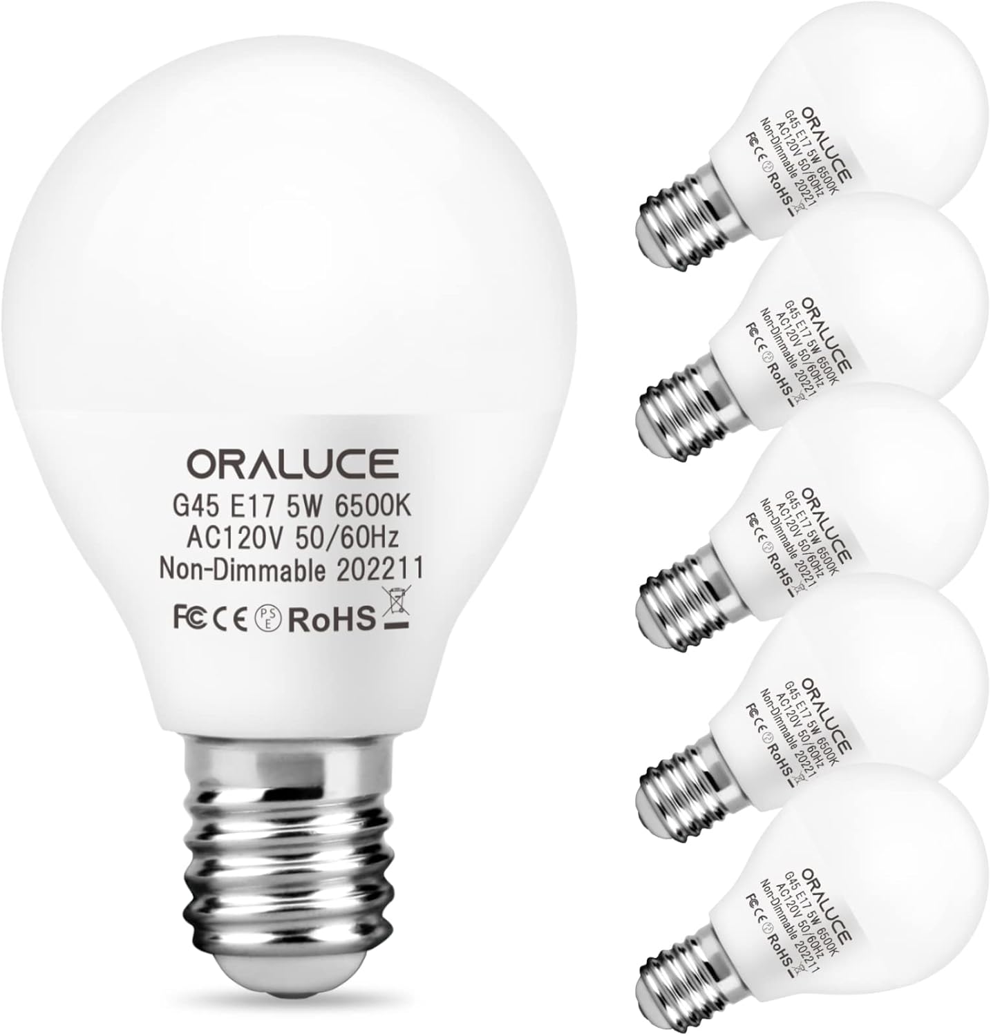 Amazon.com: ORALUCE E17 LED Bulb 5 Watts Cool White 6500K, 40W Equivalent A15/G45 Globe Ceiling ...