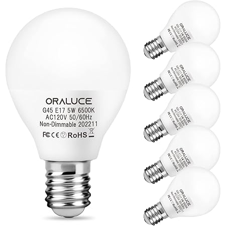 Amazon.com: ORALUCE E17 LED Bulb 5 Watts Cool White 6500K, 40W Equivalent A15/G45 Globe Ceiling ...