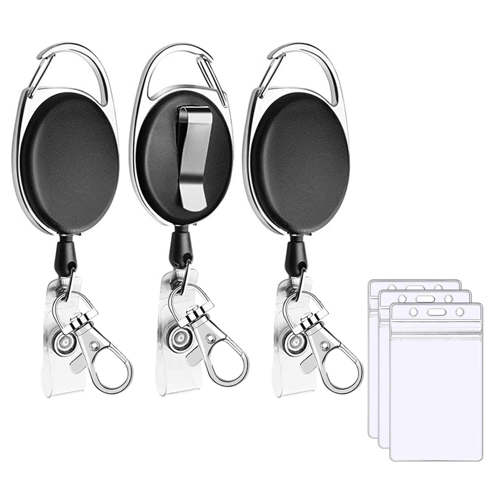 Retractable Badge Holder, 3 Pack Retractable Keychain with Carabiner ...
