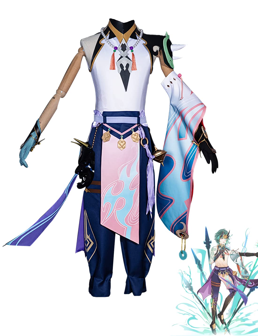 Buy Anime Cosplay Costume Genshin Impact Xiao Game Sets Halloween Party ...