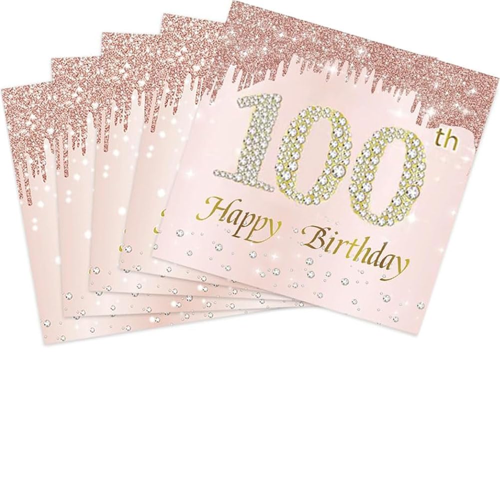 Amazon.com: 40PCS 100th Birthday Napkins Rose Gold Theme 100 Year Old ...