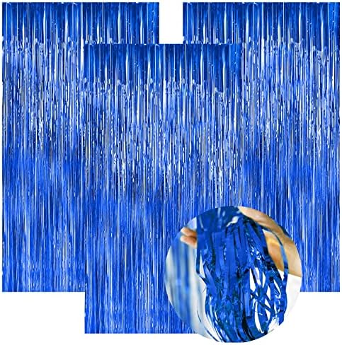 Amazon.com : Blue Graduation Foil Fringe Curtains 3Pack - Metallic Foil ...