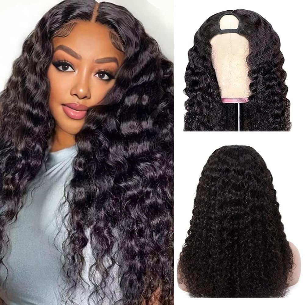 Amazon.com : U Part Wigs Human Hair Wigs for Black Women Deep Wave ...