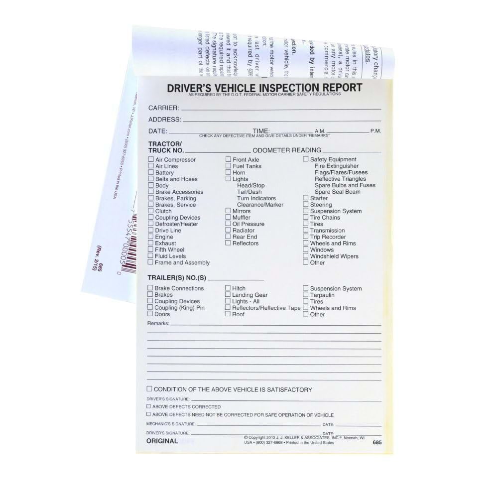 Amazon.com : Detailed Driver's Vehicle Inspection Report 100-pk. - Book ...