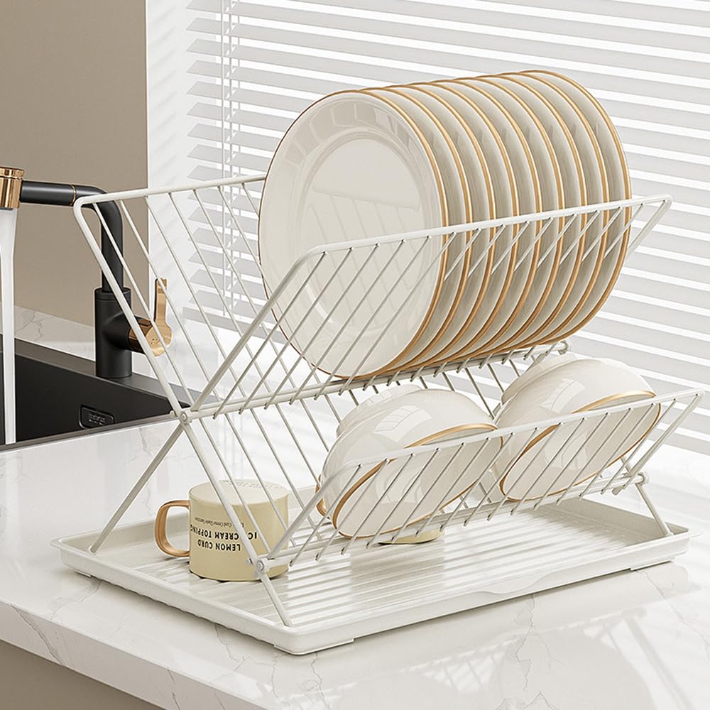 Collapsible Dish Drying Rack with Drainboard, Stainless Steel 2 Tier ...