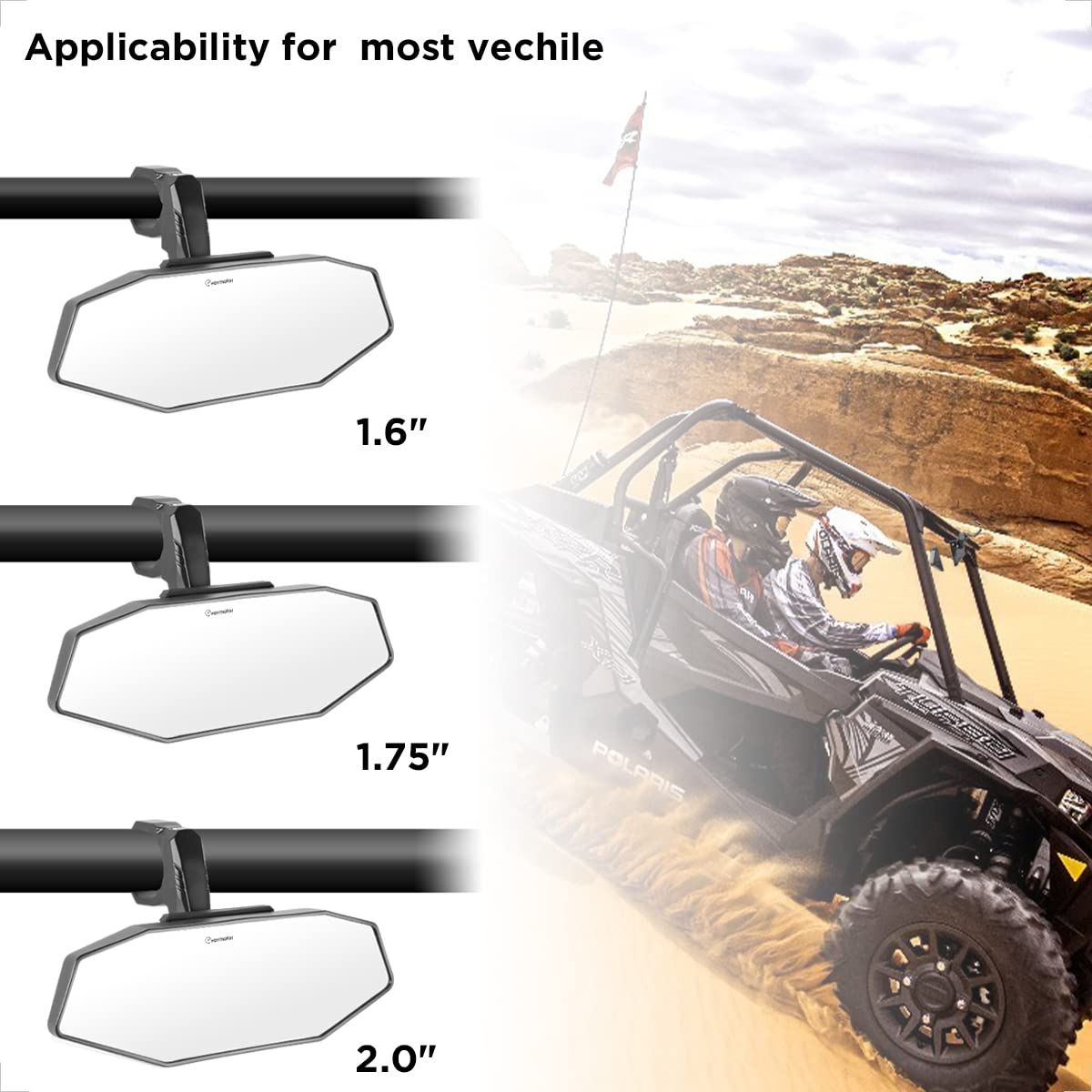 Snapklik.com : Evermotor UTV Center Rear View Mirror For 1.6"-2" Roll ...