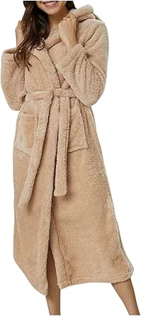 Robes for Women Hooded Bathrobe Lightweight Fleece Cozy Warm Sleepwear ...