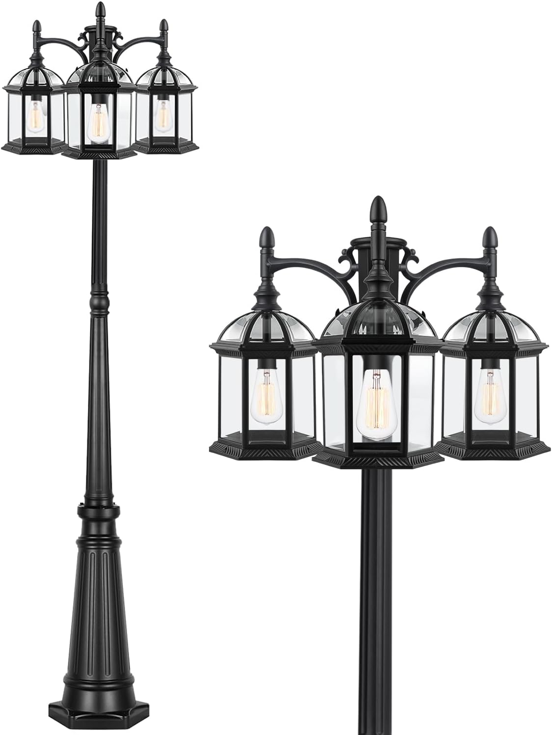 LUTEC LED Outdoor Post Light with Triple-Head, Hardwired Vintage Street ...