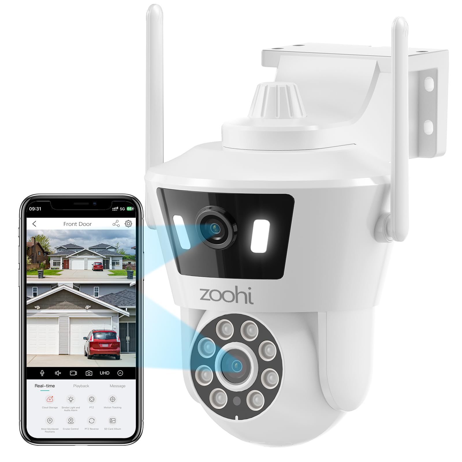 zoohi Dual Lens Security Camera Outdoor,3MP WiFi PTZ Security Camera ...