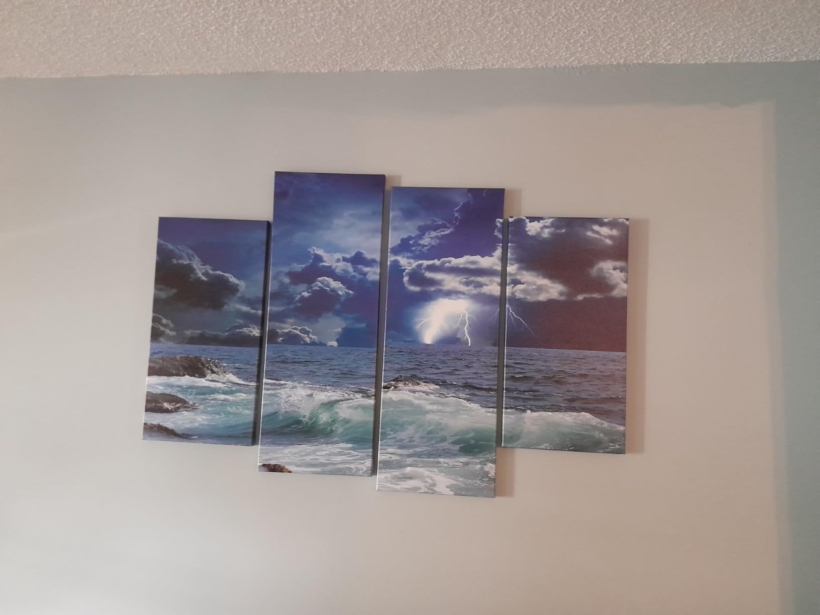 Amazon.com: KREATIVE ARTS 4 Panels Large Seascape Lightning on Storm ...