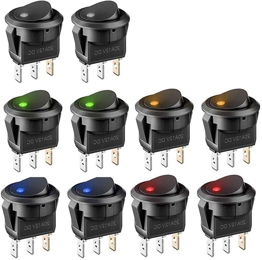 10 Pcs 12V Switch, XCOZU 20A 12 Volt Switch Auto Switch 5 Color Led ...