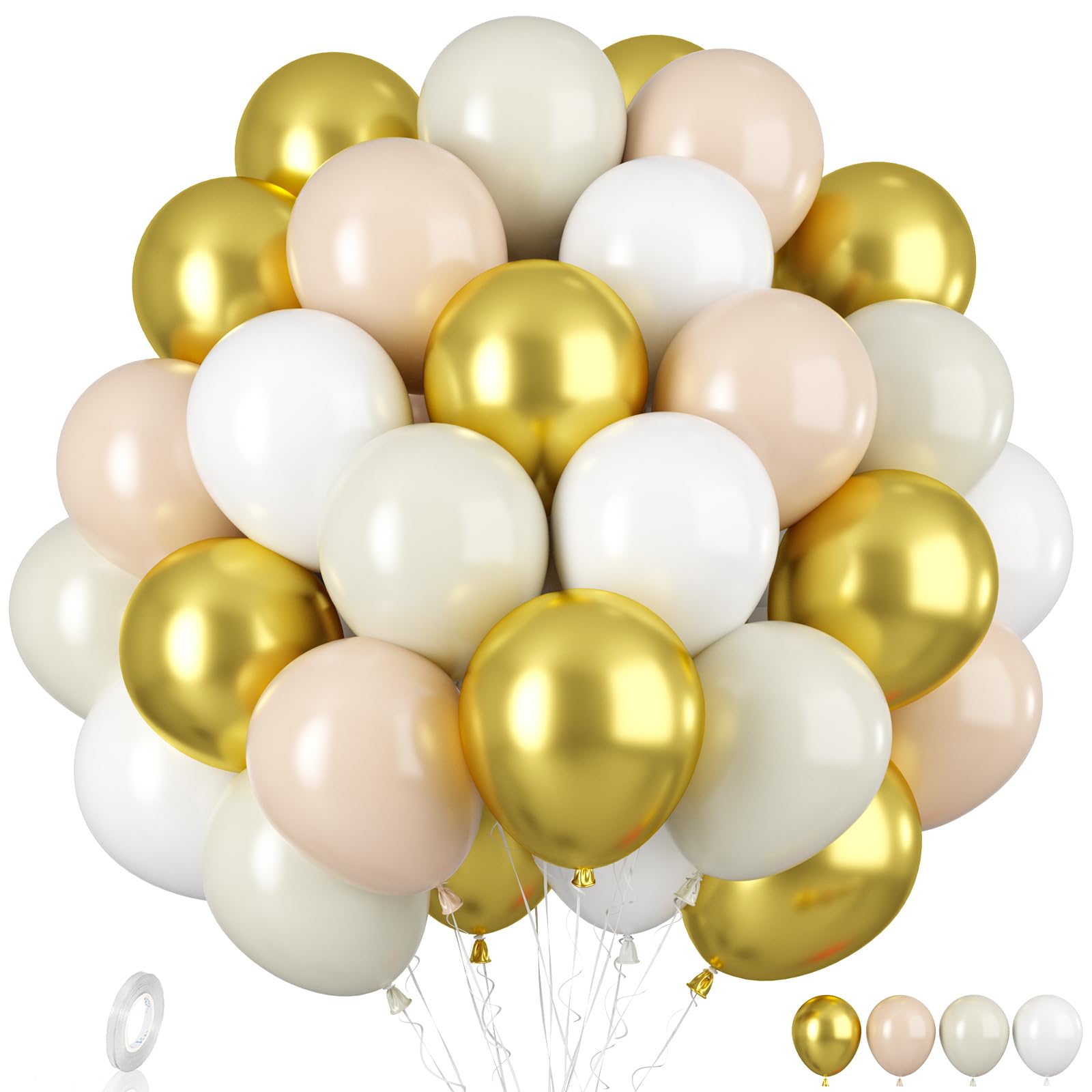 Snapklik.com : Neutral Balloons - White, Gold, Beige Latex For Birthday ...