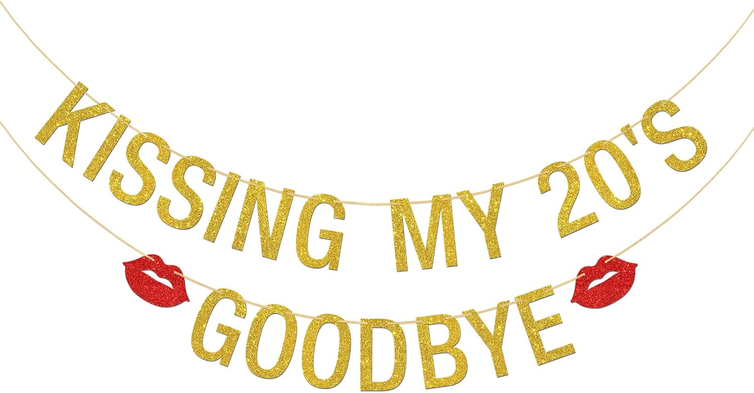 Amazon.com: Halawawa Kissing My 20's Goodbye Banner, 20s Goodbye Party ...