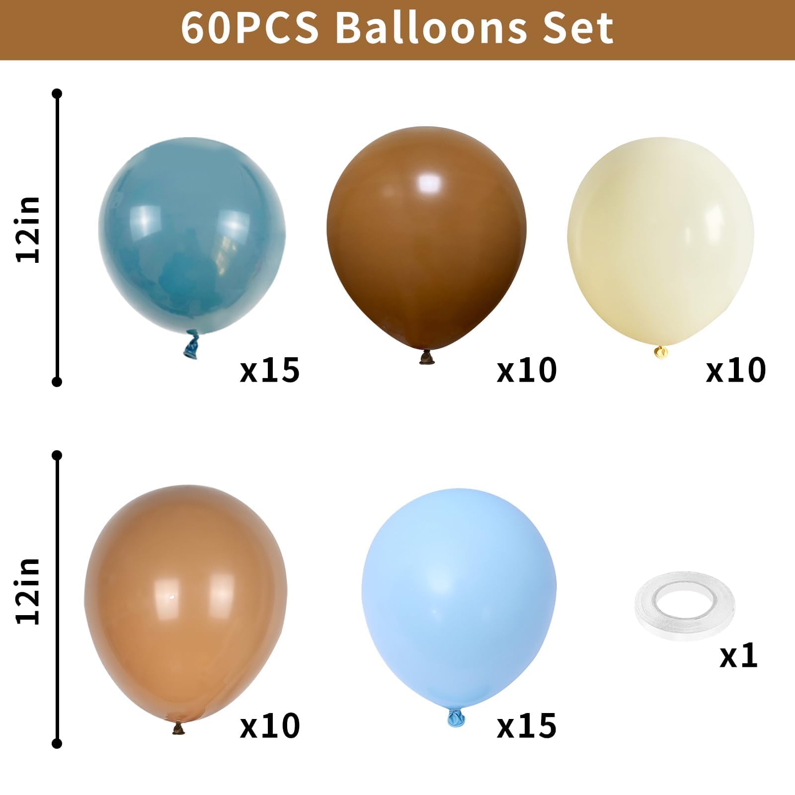 Blue Brown Balloons Set, 60 PCS Slate Blue Macaron Blue Cream Beige ...