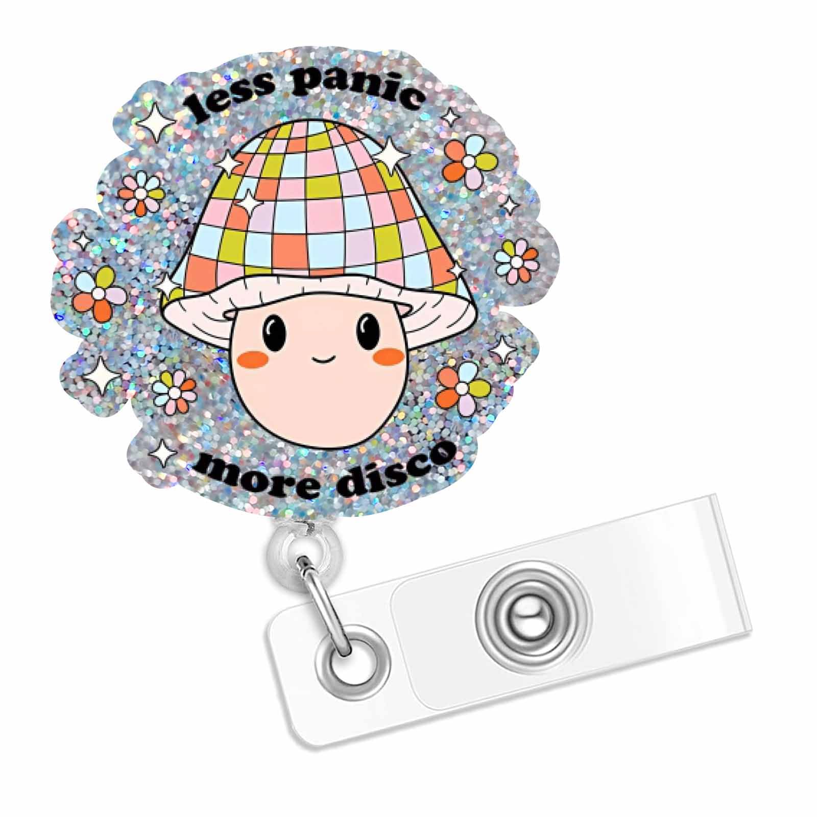 Snapklik.com : Less Panic More Disco Badge Reel, Funny Mushroom Badge ...