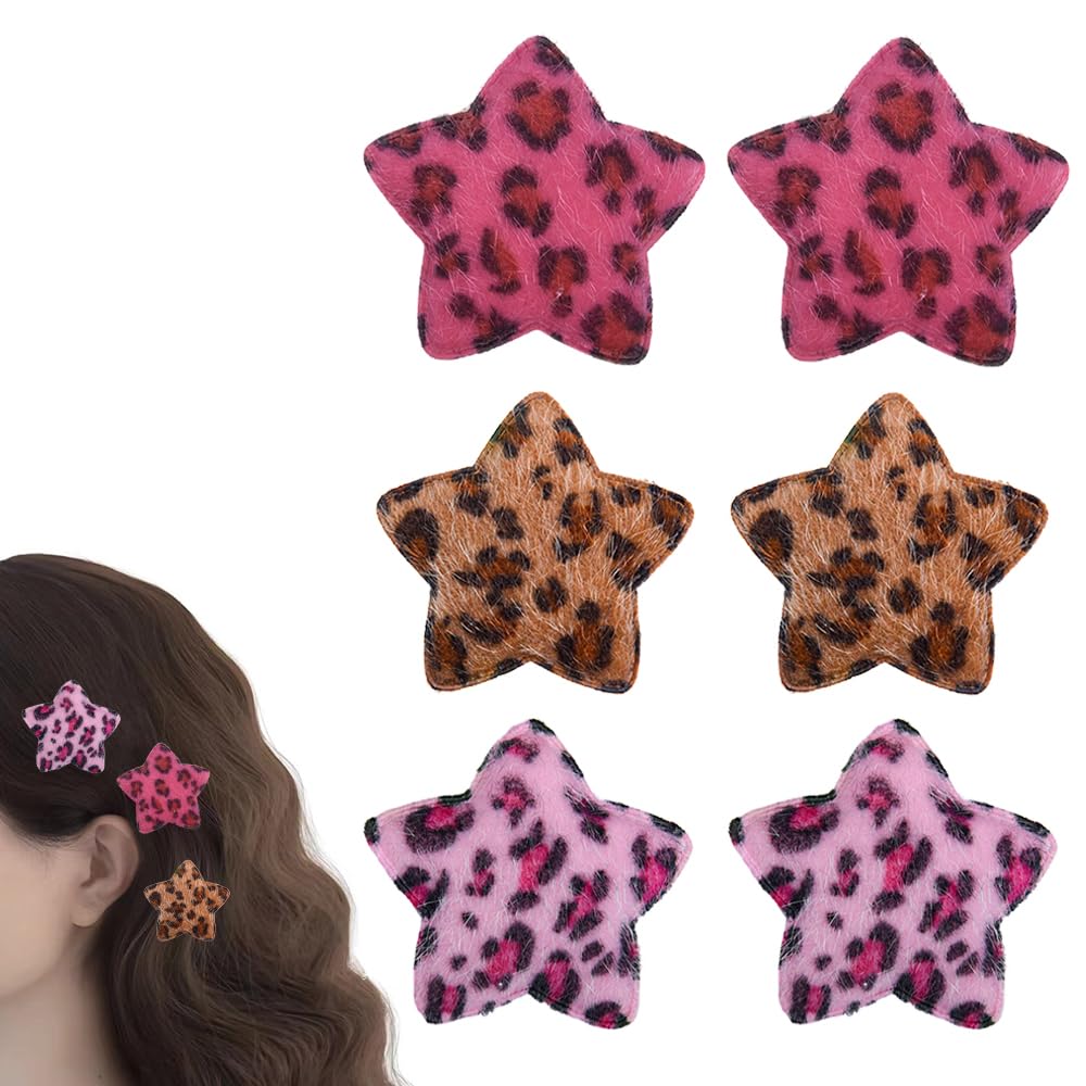 Amazon.com : Pink Leopard Hair Clips Y2k Fluffy Star Hair Clip for ...