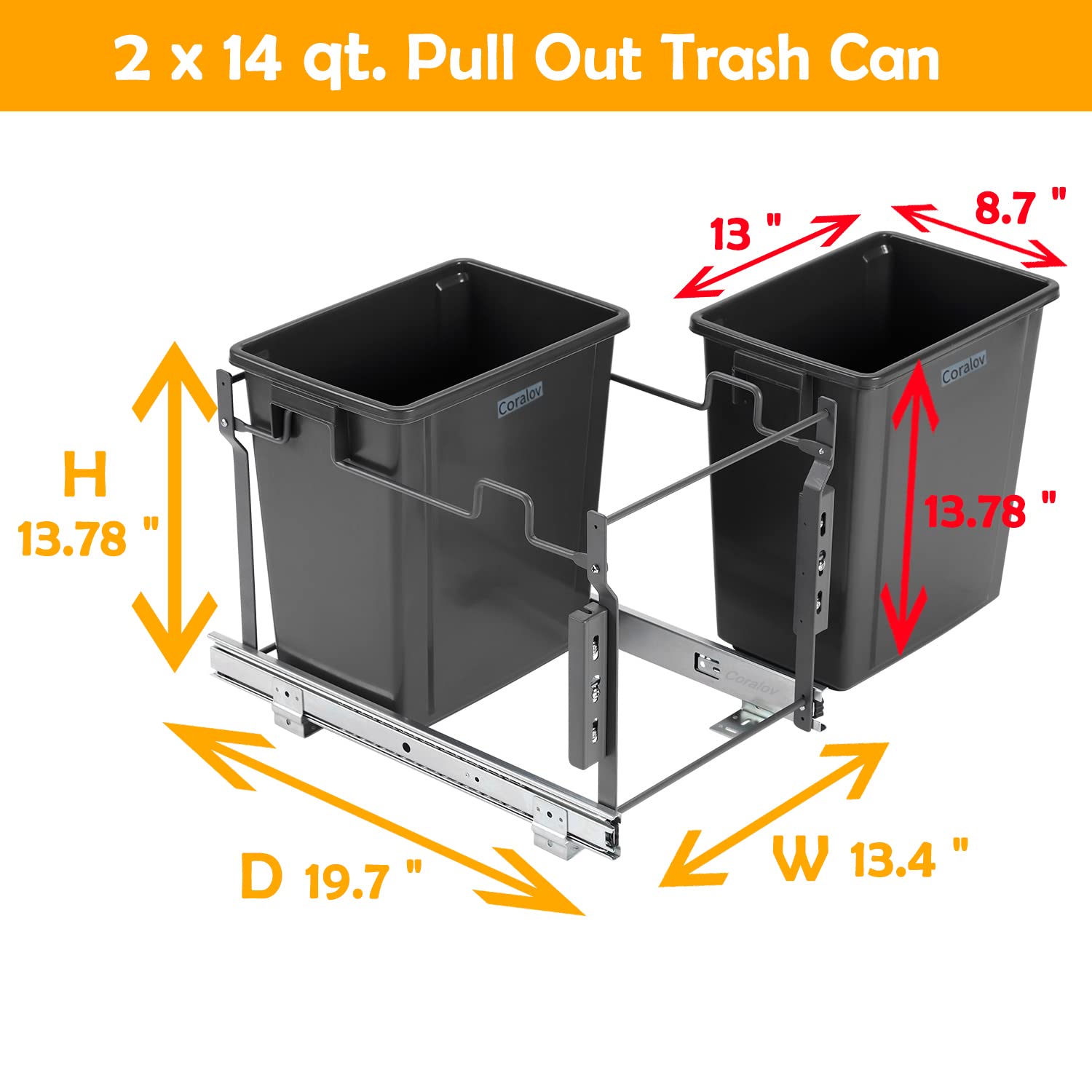 Pull Out Trash Can Under Cabinet Kitchen 8 Gallon/28 Qt. Dual Trash ...