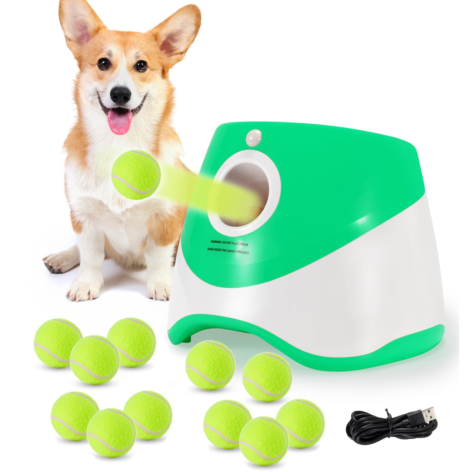 Dog Ball Launcher with 12 Tennis Balls, Automatic Dog Ball Thrower for ...