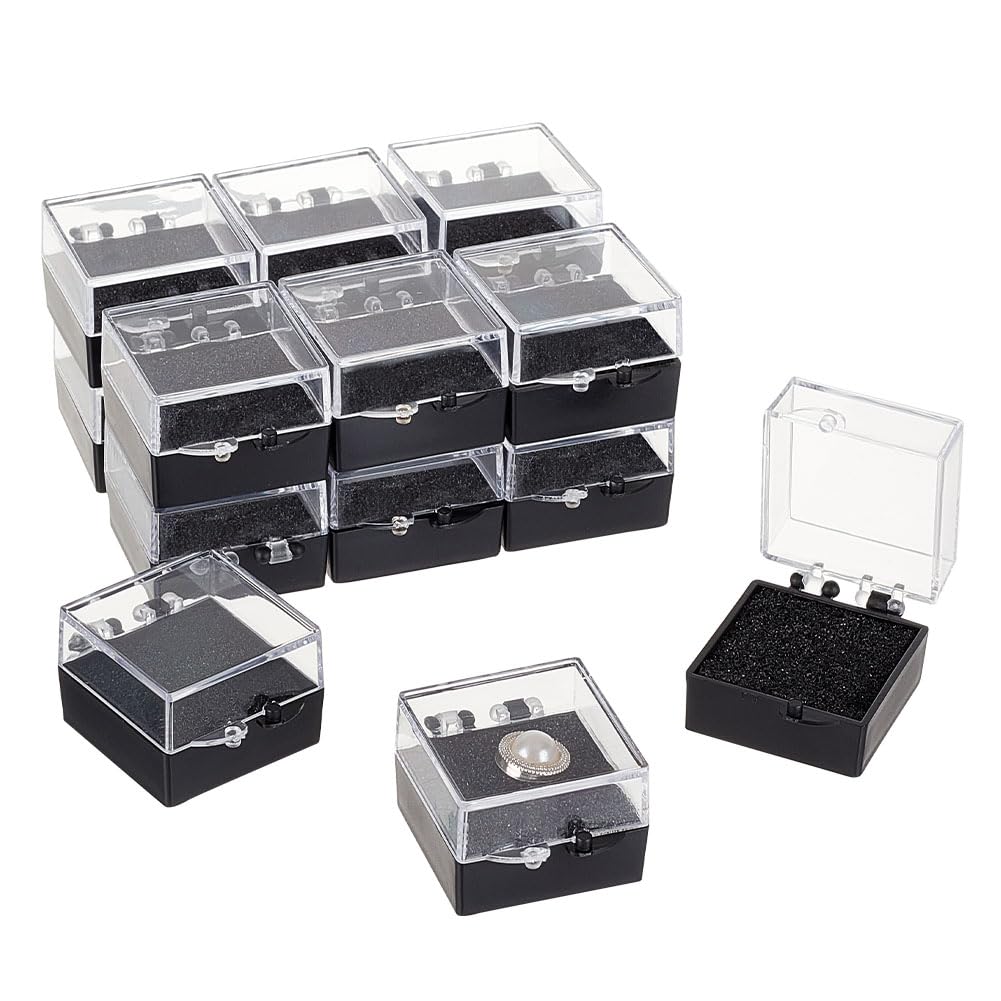 OLYCRAFT 16Pcs Clear Plastic Gift Box For Pin 28x28x9mm Black ...