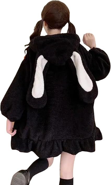 Women Cute Bunny Ear Long Sleeve Fuzzy Fluffy Rabbit Tops Sweatshirt ...