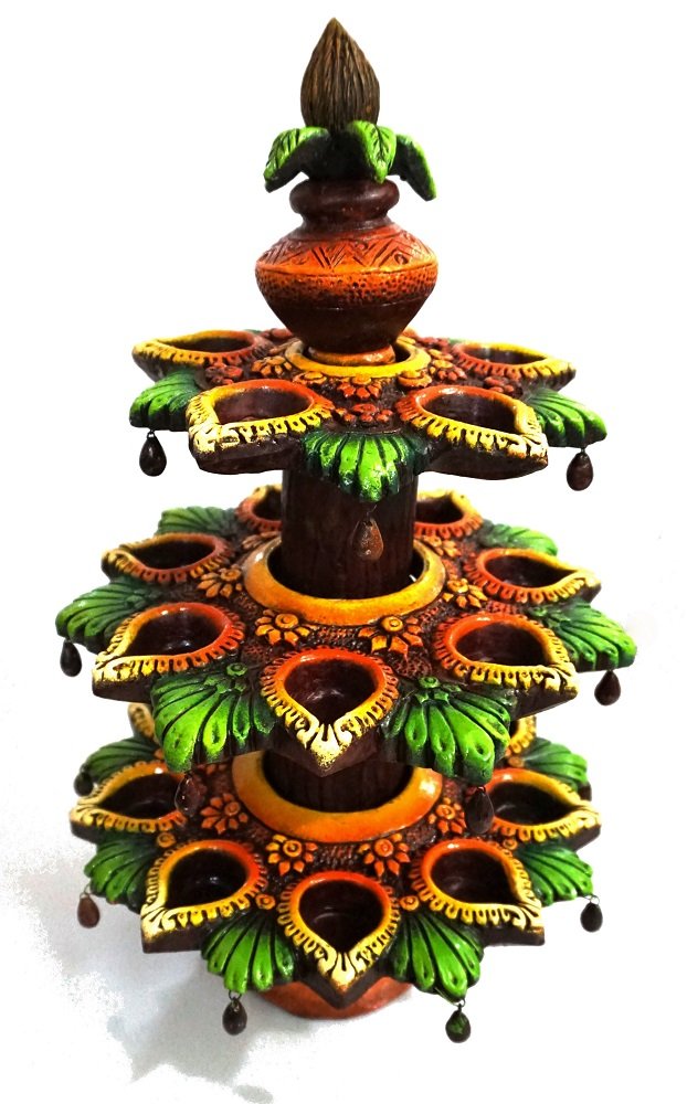Buy Handmade Home Decorative Kalash Stand with 21 Diya in Natural ...