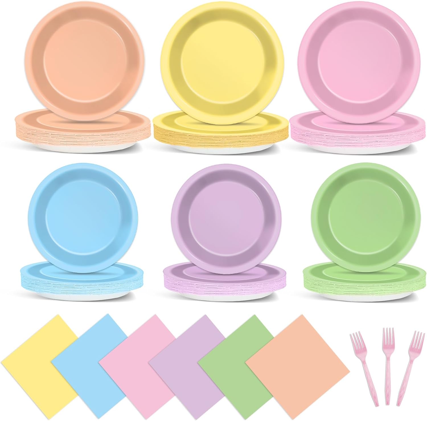 Amazon.com: Ojustbeok 96 Pcs Pastel Party Supplies - Paper Plates ...